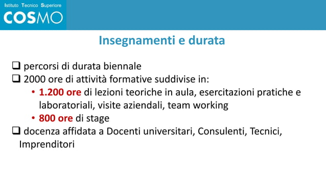Corso ITS Cosmo Occhialeria | PPT