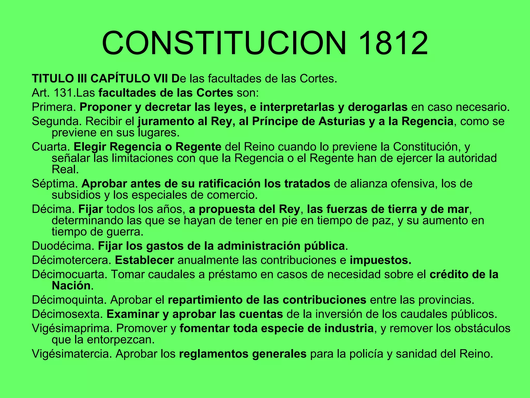 Las Cortés de Cádiz. La Constitucion de 1812 | PPT