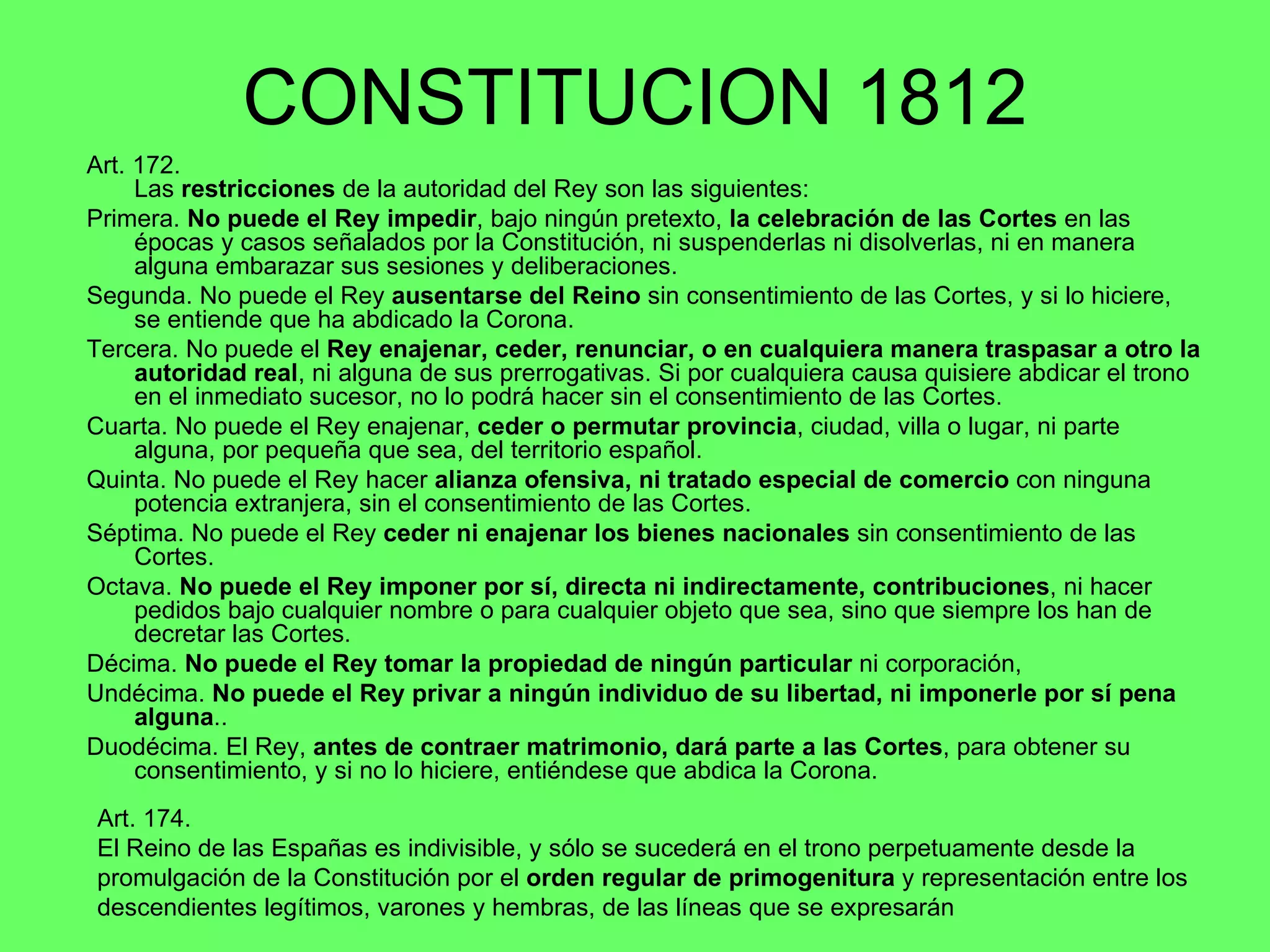 Las Cortés de Cádiz. La Constitucion de 1812 | PPT | Law