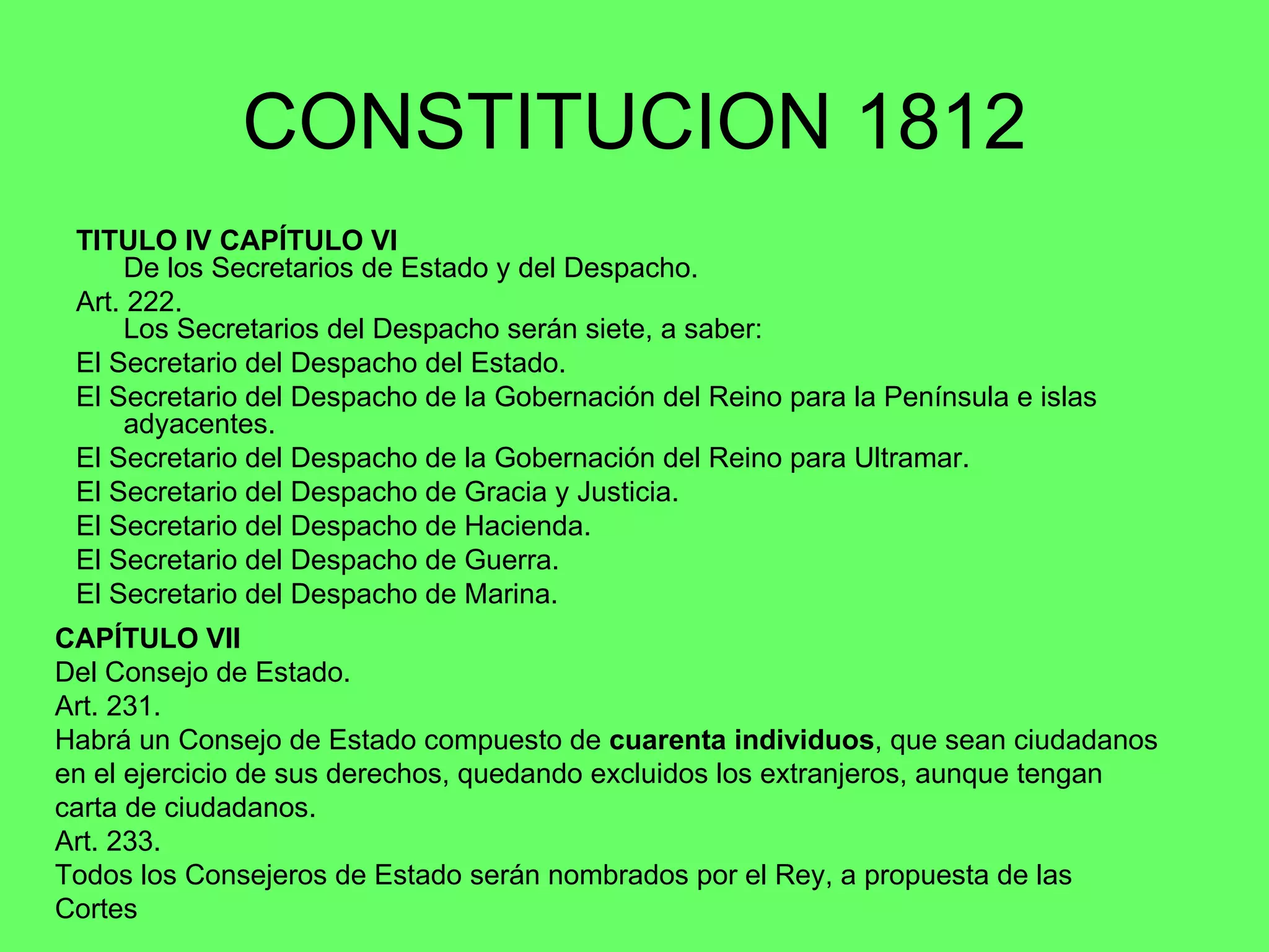 Las Cortés de Cádiz. La Constitucion de 1812 | PPT | Law