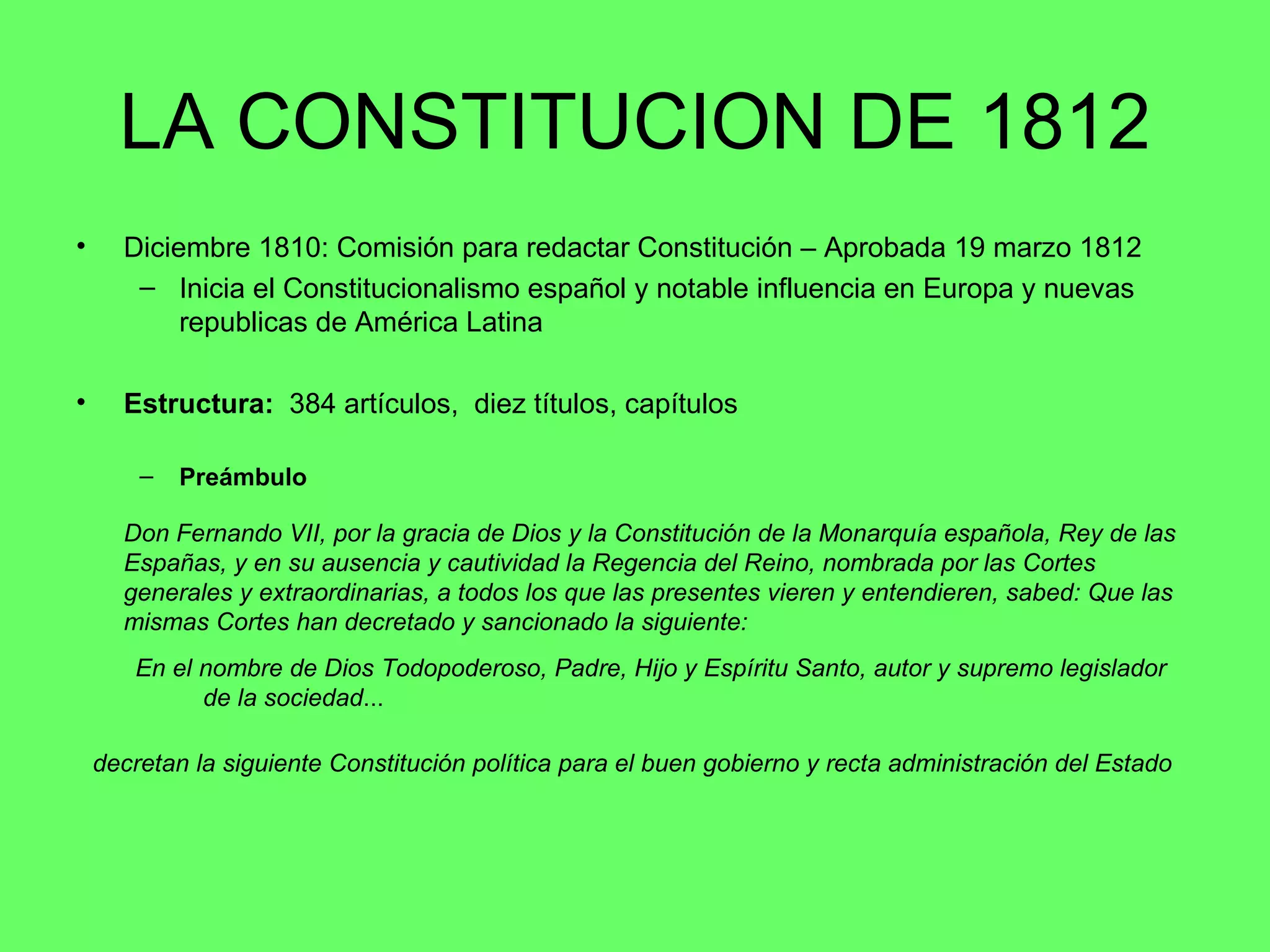 Las Cortés de Cádiz. La Constitucion de 1812 | PPT | Law