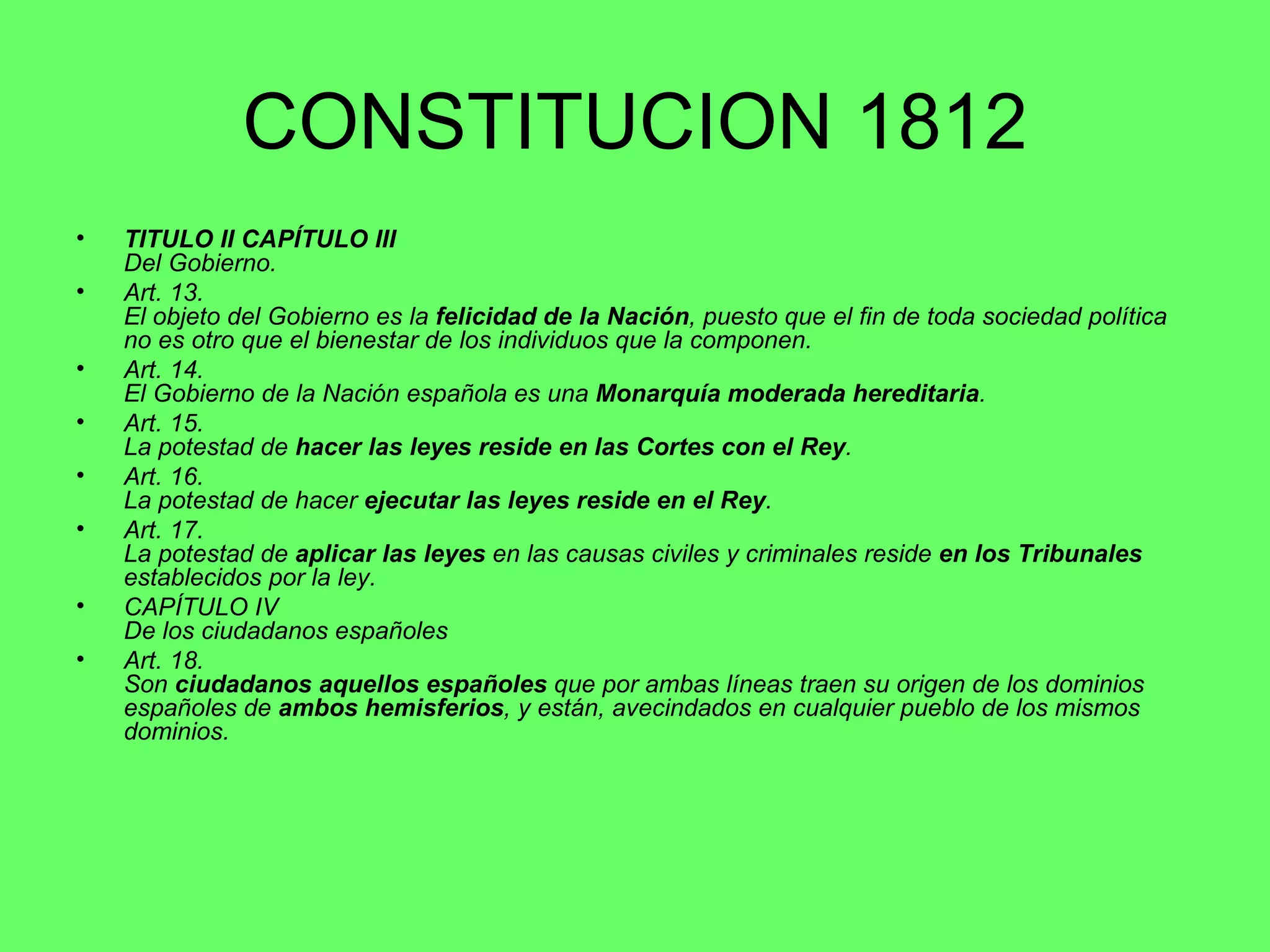 Las Cortés de Cádiz. La Constitucion de 1812 | PPT | Law