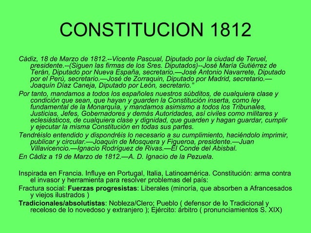 Las Cortés de Cádiz. La Constitucion de 1812 | PPT | Law