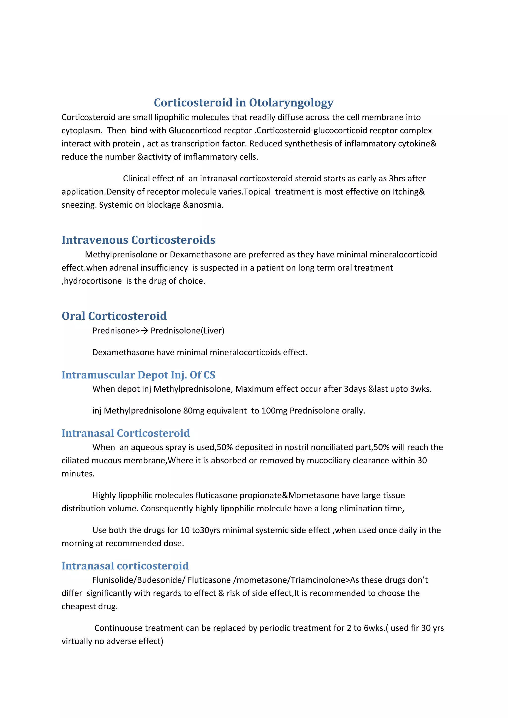 Corticosteroid in otolaryngology | DOC