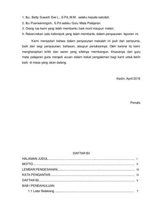 Corver,motto,lembar pengesahan,kata pengantar daftar isi | DOCX