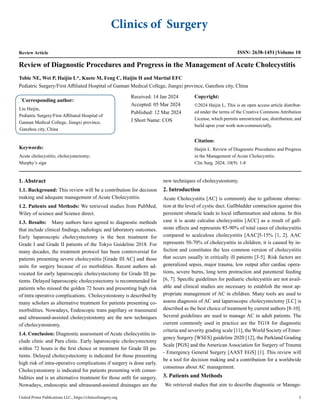 Review of Diagnostic Procedures and Progress in the Management of Acute ...