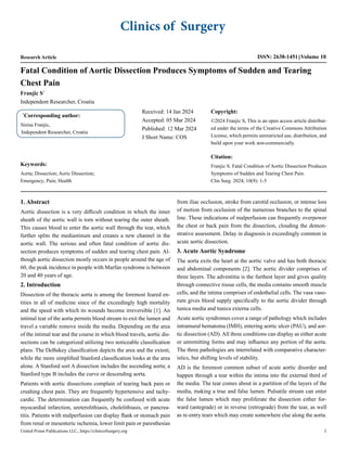 Fatal Condition of Aortic Dissection Produces Symptoms of Sudden and ...