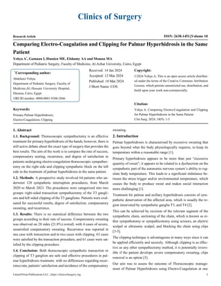Comparing Electro-Coagulation and Clipping for Palmar Hyperhidrosis in ...