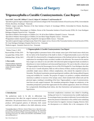 Trigonocephalia a Curable Craniosynostosis. Case Report | PDF