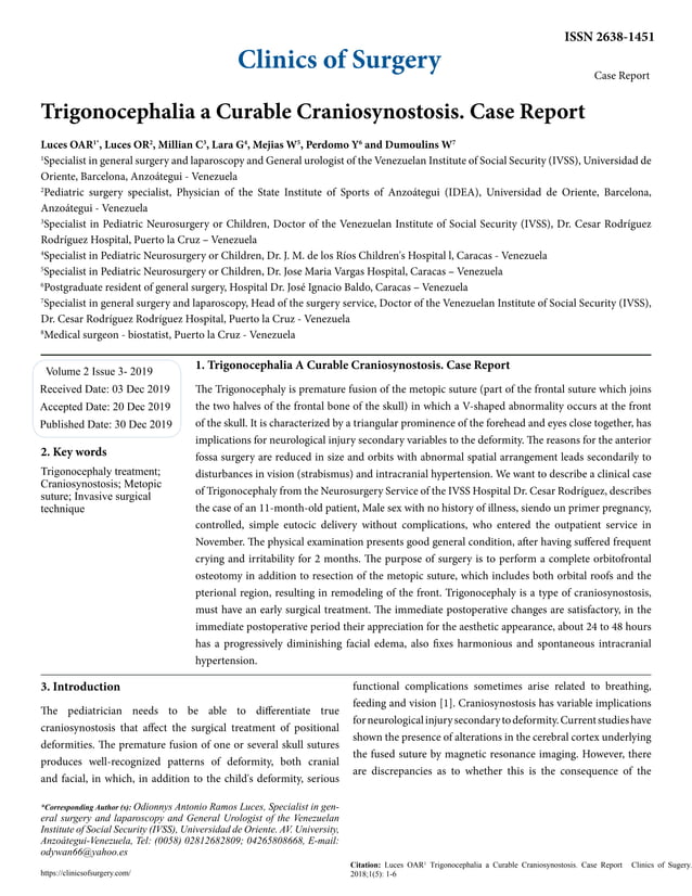 Trigonocephalia a Curable Craniosynostosis. Case Report | PDF