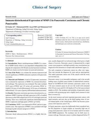 Immuno-histochemical Expression of MMP-2 In Pancreatic Carcinoma and ...