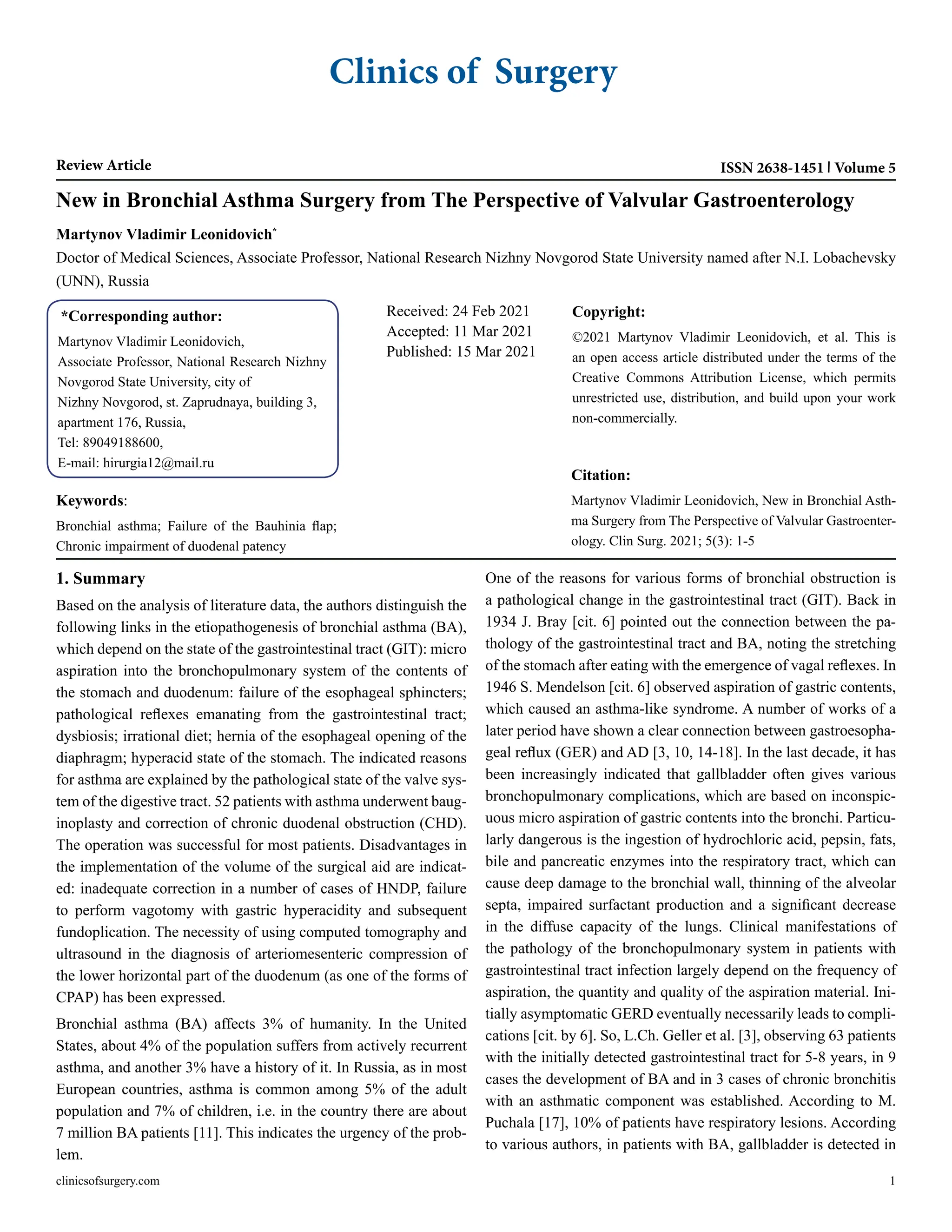 New in Bronchial Asthma Surgery from The Perspective of Valvular ...