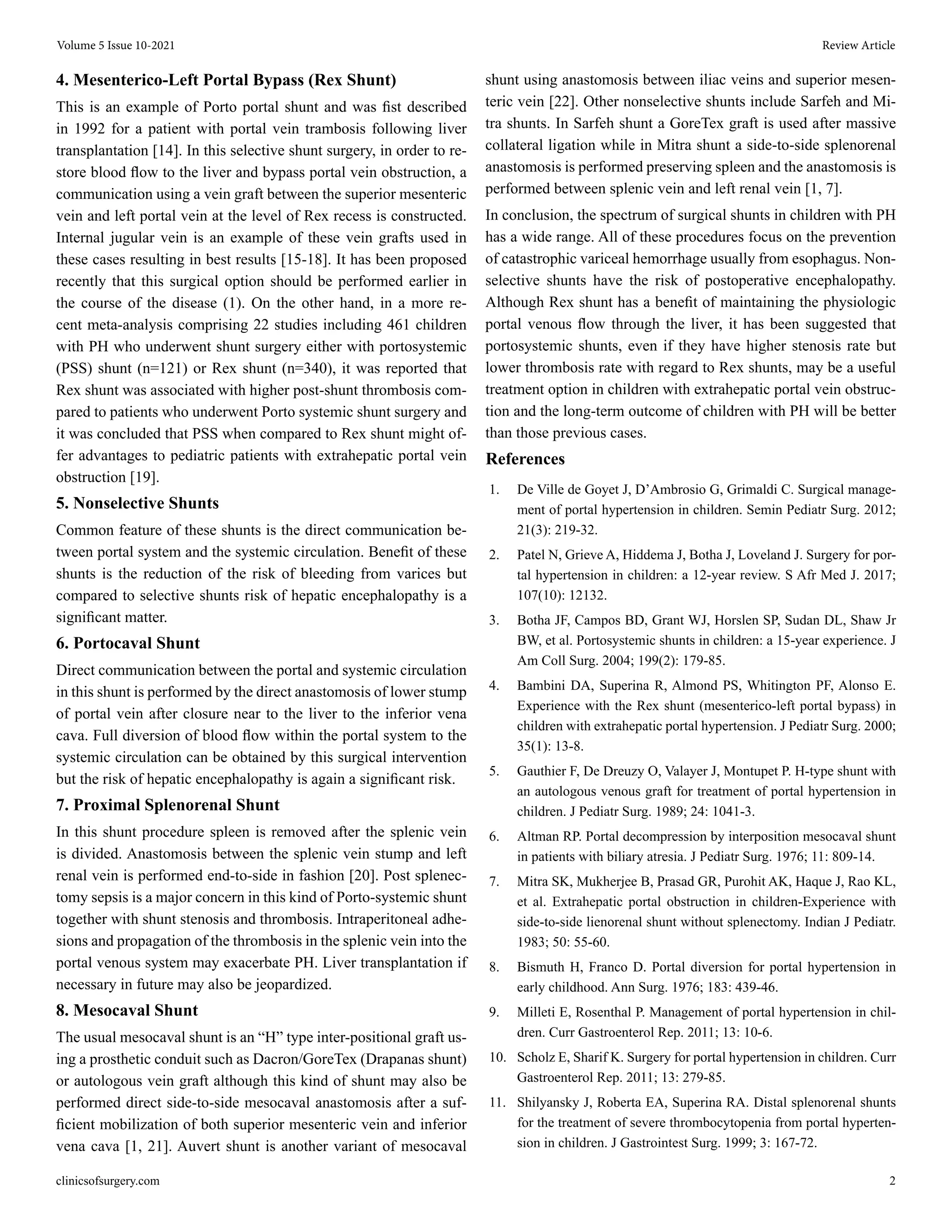 Surgical Shunt Procedures in Childhood Portal Hypertension: A Review ...