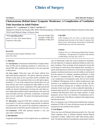Cholesteatoma Behind Intact Tympanic Membrane: A Complication of ...