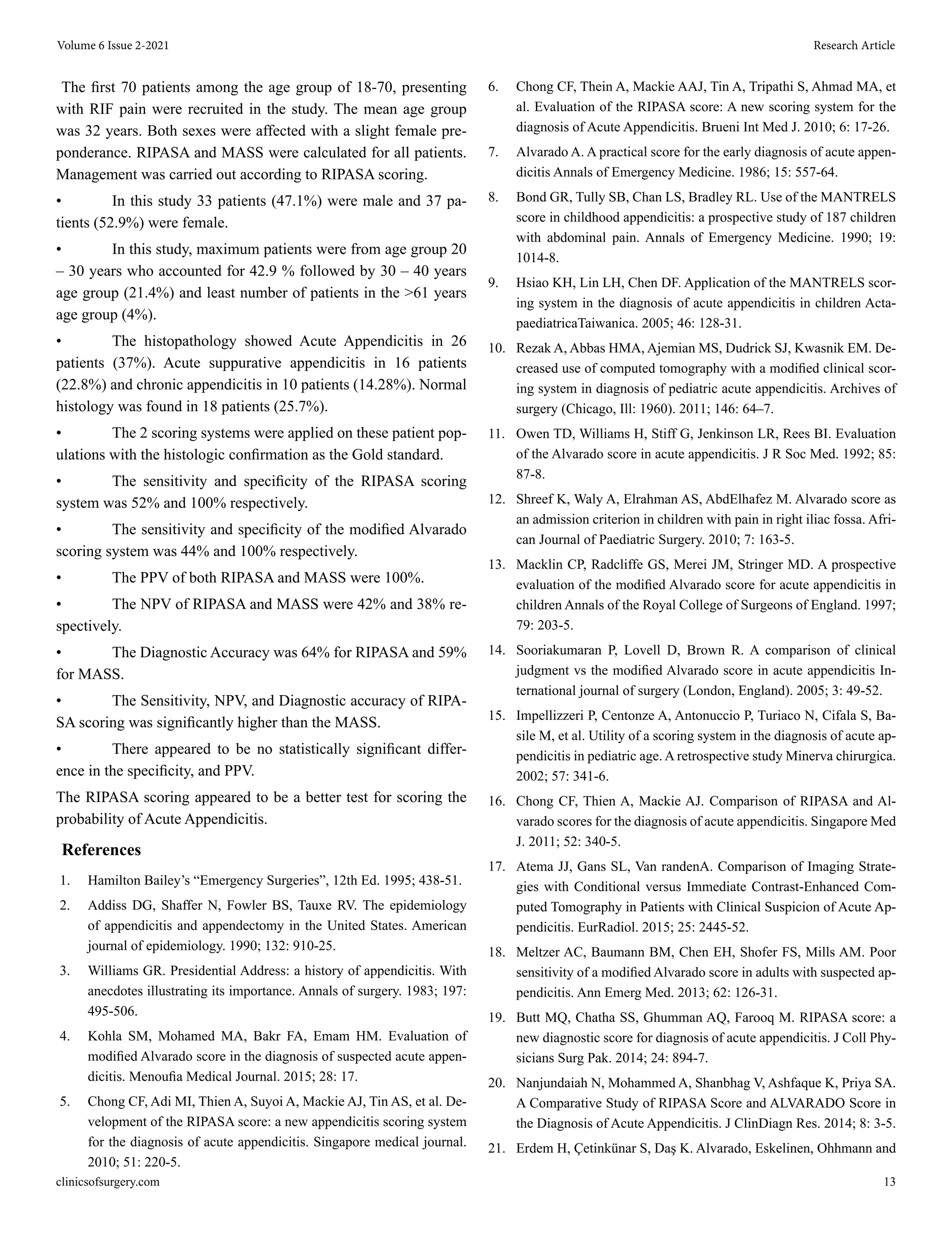 Prospective Study of Acute Appendicitis with its Clinical, Radiological Profile and Scoring ...
