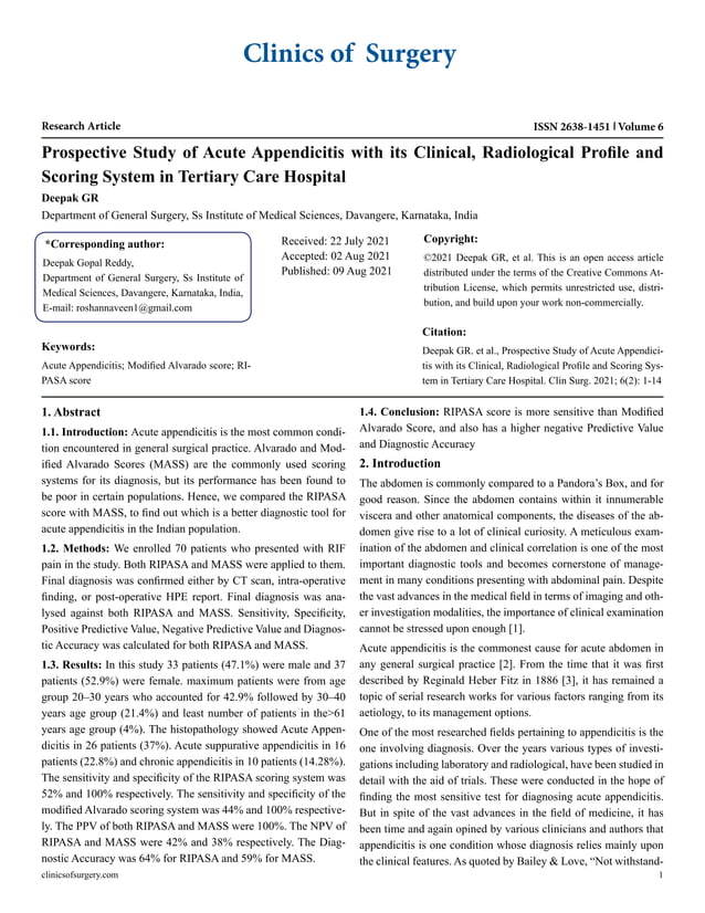 Prospective Study of Acute Appendicitis with its Clinical, Radiological ...