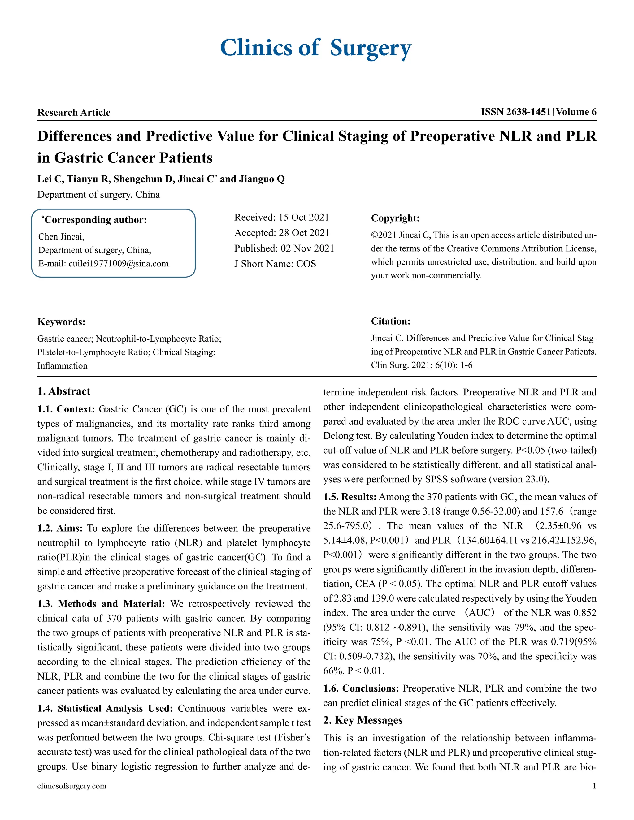 Differences and Predictive Value for Clinical Staging of Preoperative ...