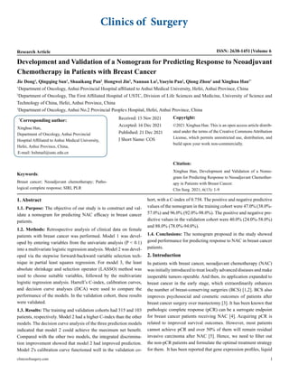 Development and Validation of a Nomogram for Predicting Response to Neoadjuvant Chemotherapy in ...