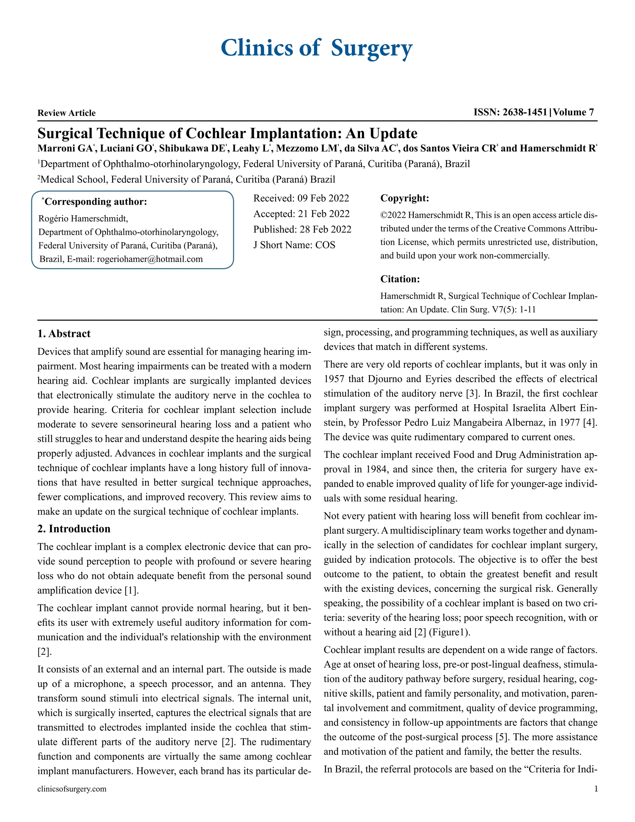 Surgical Technique of Cochlear Implantation: An Update | PDF