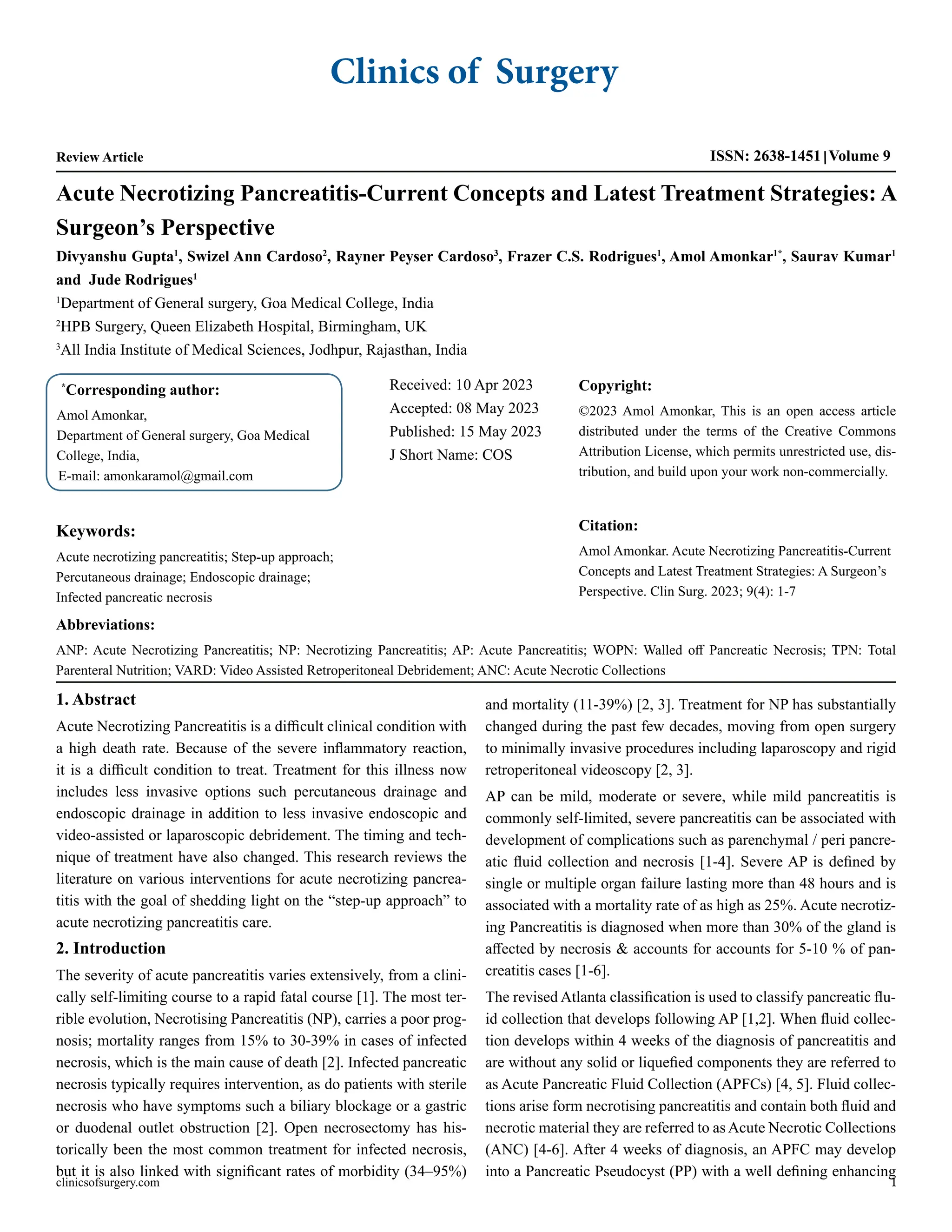 Acute Necrotizing Pancreatitis-Current Concepts and Latest Treatment ...