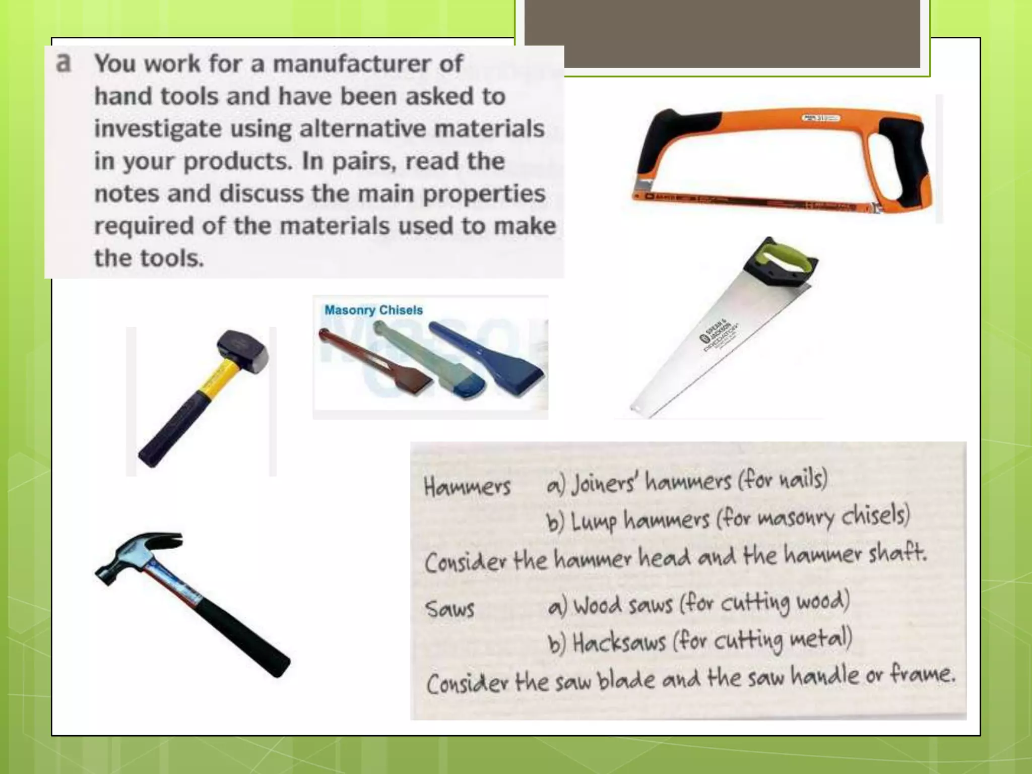 Cosapi unit 2 session 7 Properties of materials used in tools | PPTX