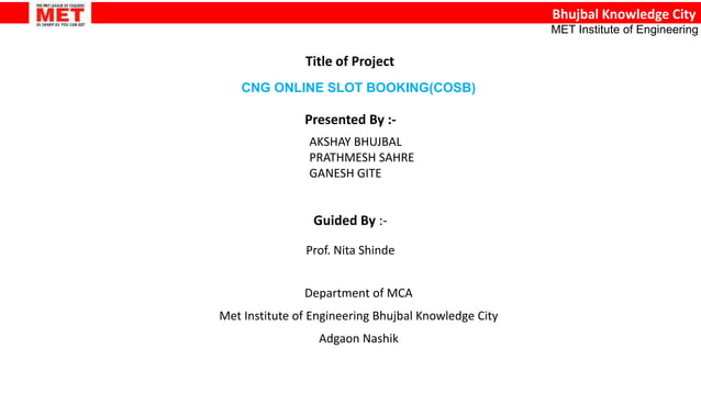 CNG ONLINE SLOT BOOKING(COSB) PHP PPT.pptx | Computing | Technology ...