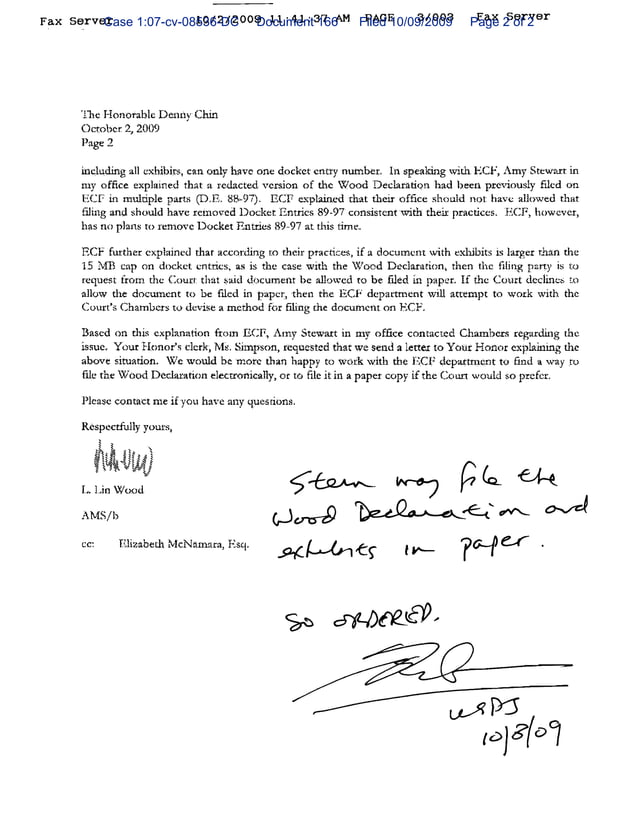 Wood Letter Re Electronic Filings | PDF | Law