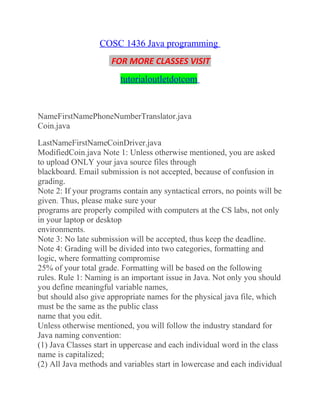 Cosc 1436 java programming/tutorialoutlet | PDF