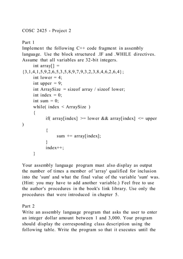 Cosc 2425 project 2 part 1 implement the following c++ code | DOCX | Programming Languages ...