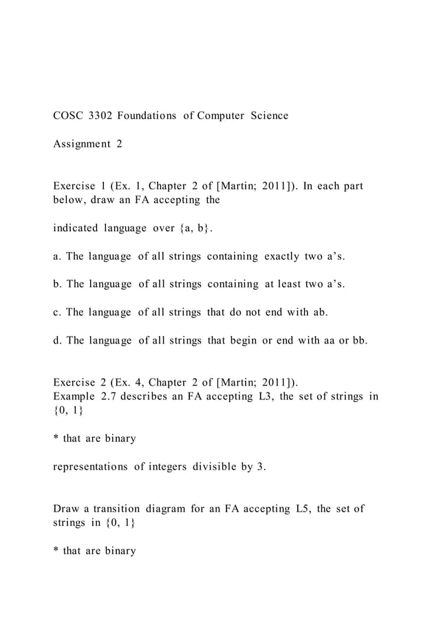 COSC 3302 Foundations of Computer Science Assignment 2 | DOCX | Programming Languages | Computing
