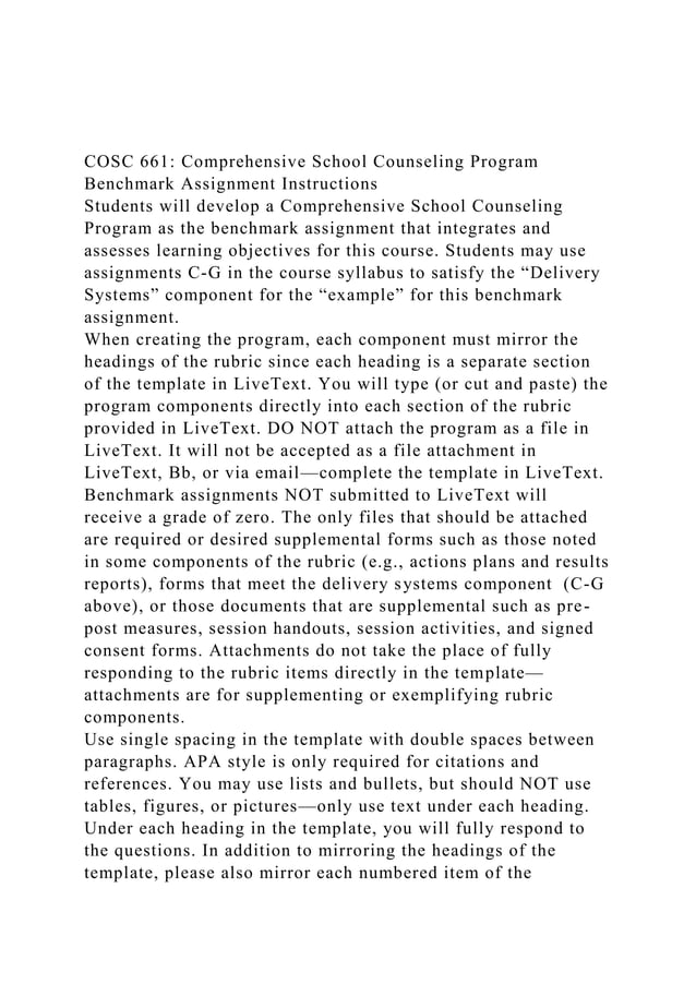 COSC 661 Comprehensive School Counseling Program Benchmark As.docx ...
