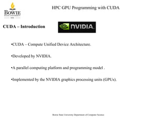 Kato Mivule: An Overview of CUDA for High Performance Computing | PPT