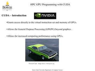 Kato Mivule: An Overview of CUDA for High Performance Computing | PPT