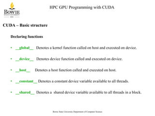 Kato Mivule: An Overview of CUDA for High Performance Computing | PPT