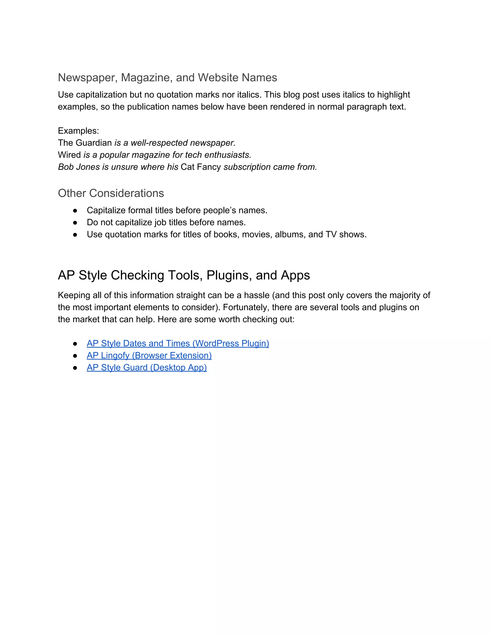 CoSchedule's AP Style Cheat Sheet | PDF