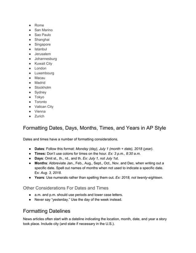 CoSchedule's AP Style Cheat Sheet | PDF