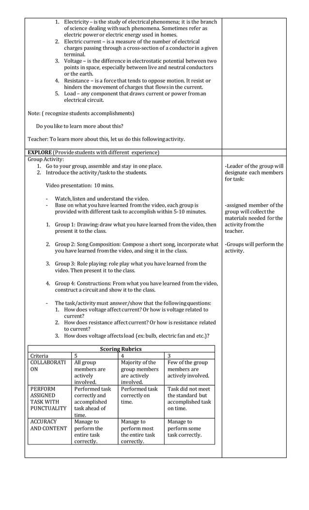 science 8 electricity lesson plan | DOCX | Physics | Science