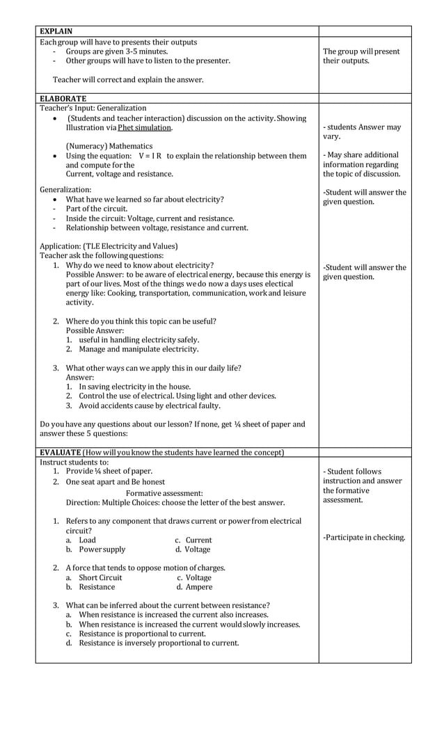 science 8 electricity lesson plan | DOCX | Physics | Science