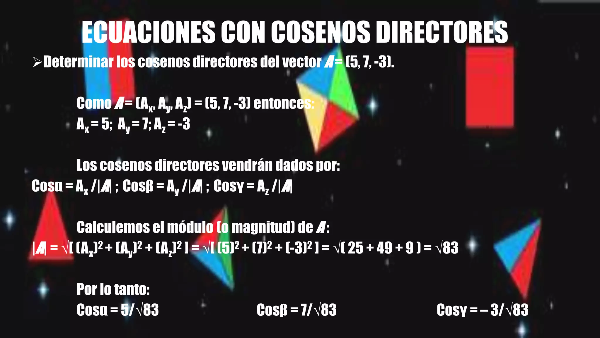 Cosenos directores de una recta en el espacio | PPTX
