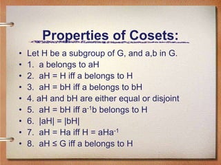 All about a cosets and Lagrange's theorem | PPT