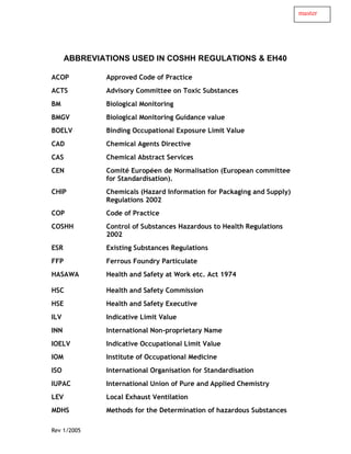 COSHH Abbreviations.pdf | Chemistry | Science