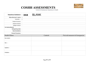 COSHH Risk Assessment Template COSHH Risk Assessment, 43% OFF