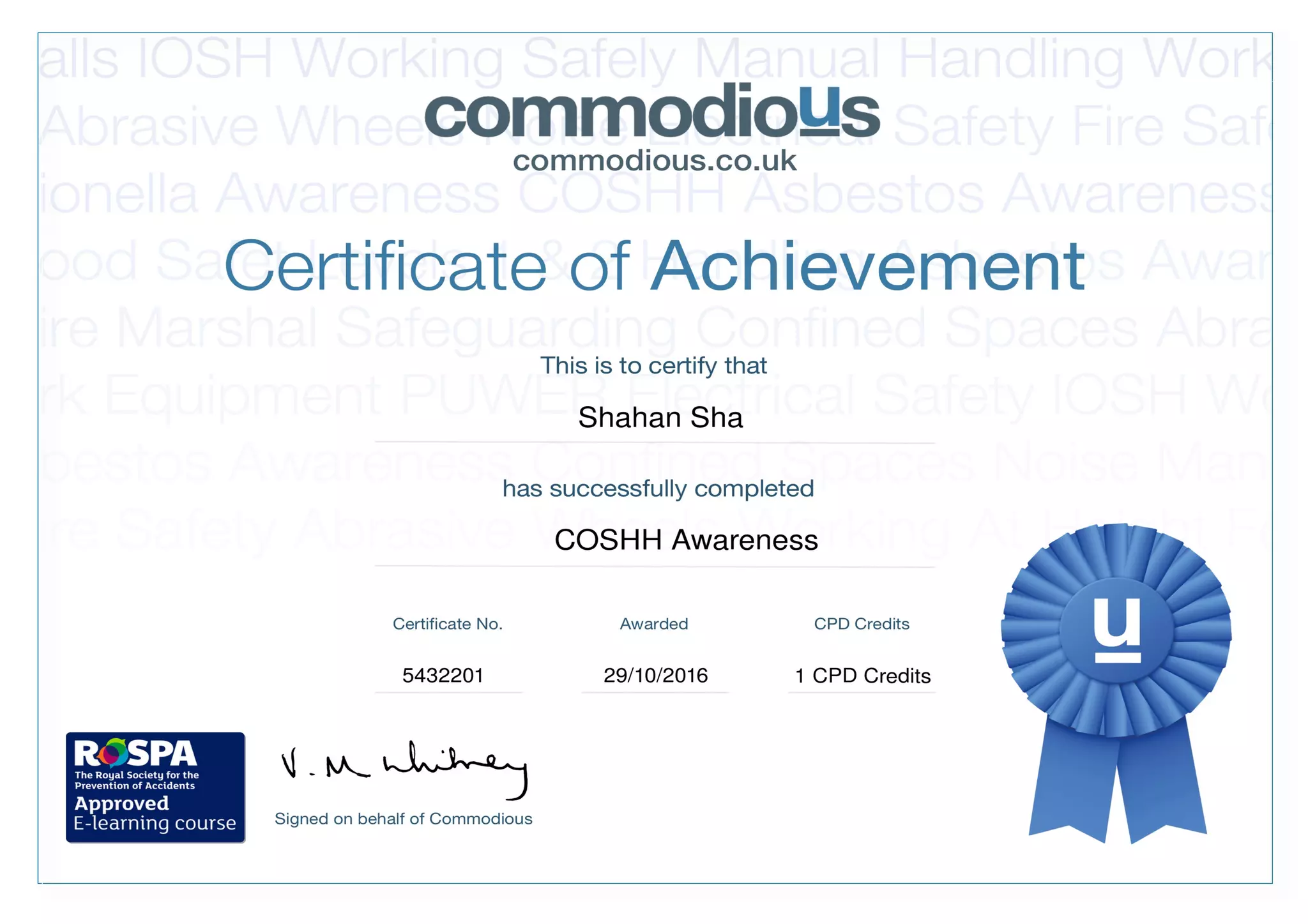 COSHH Awareness Certificate | PDF