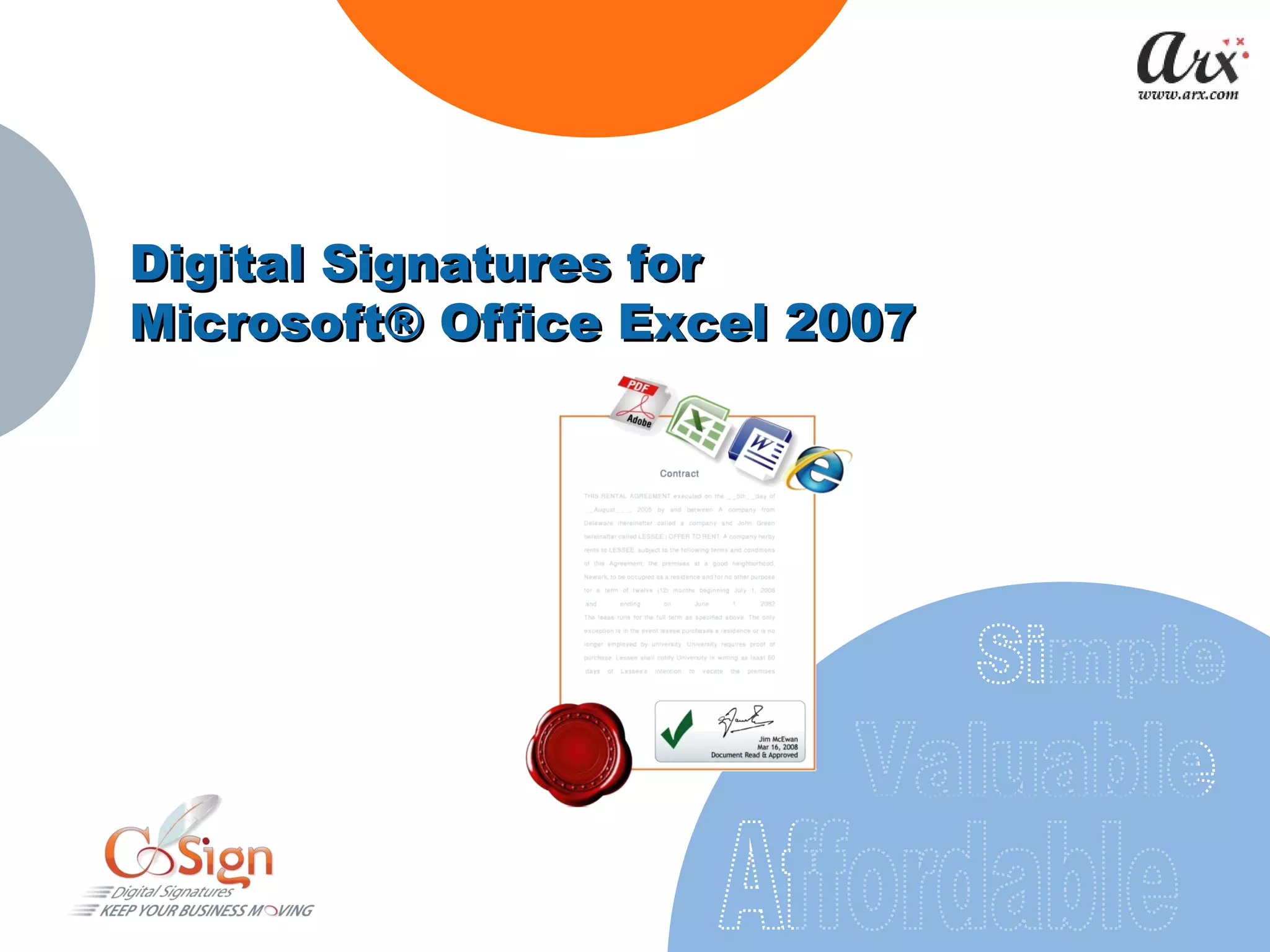 Digital Signatures for Microsoft Office Excel 2007 | PPT | Technology & Computing