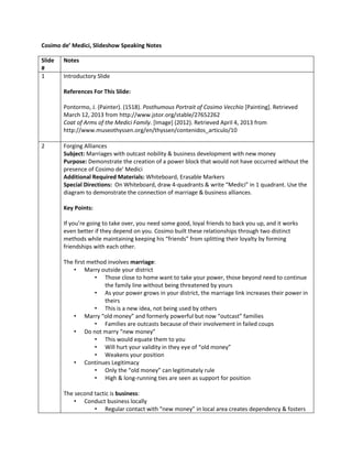 Cosimo de' Medici speaking notes | PDF