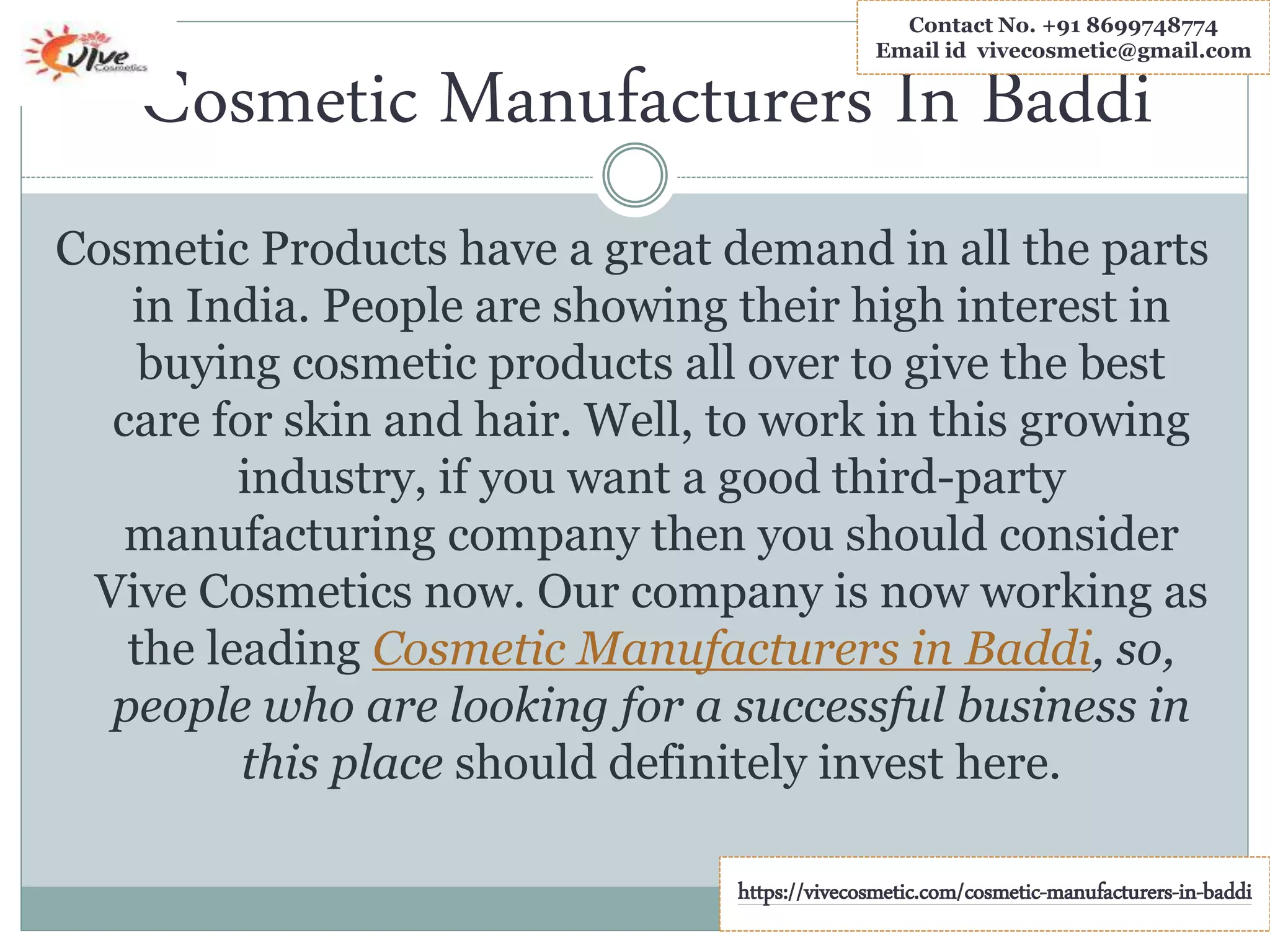 Cosmetic manufacturers in baddi | PPTX
