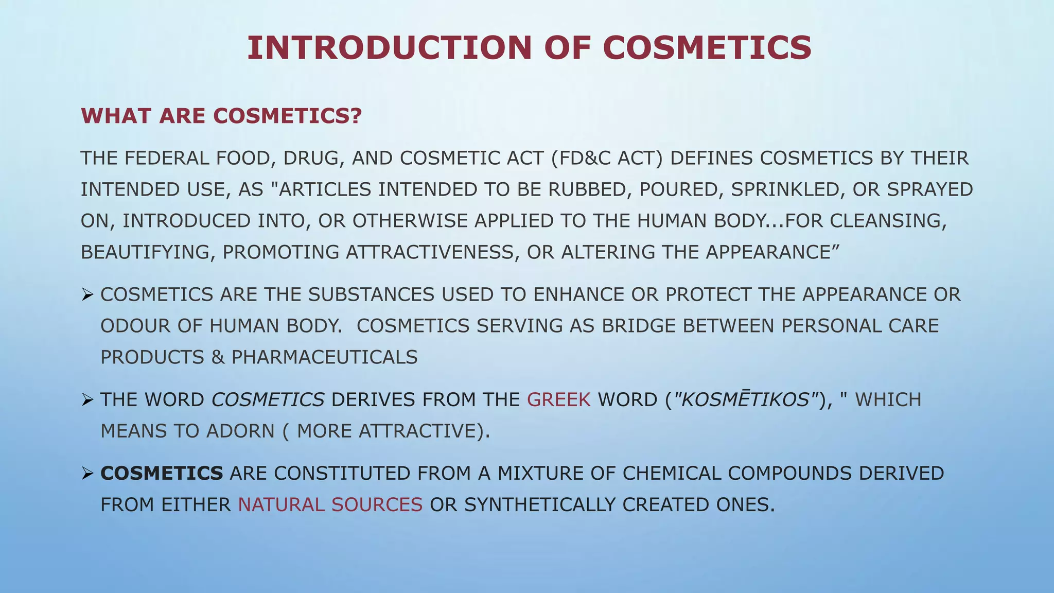 cosmetics science unit 1 b pharmacy syllabus | PPTX