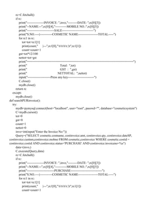 Python Project On Cosmetic Shop system | PDF