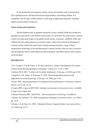 Cosmetic Textiles by Vignesh Dhanabalan | PDF