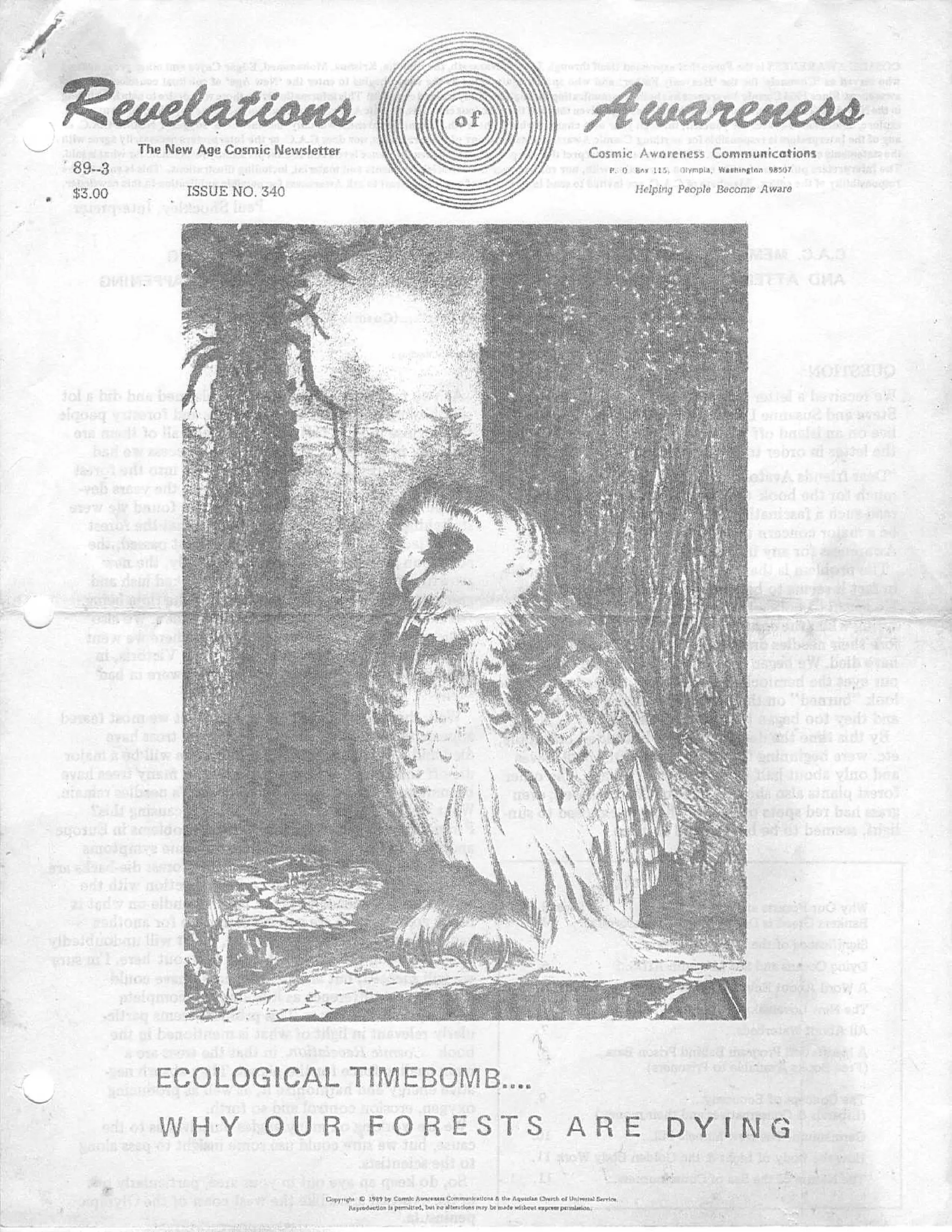 Cosmic Awareness 1989-03: Ecological Time Bomb: Why Our Forests are Dying | PDF